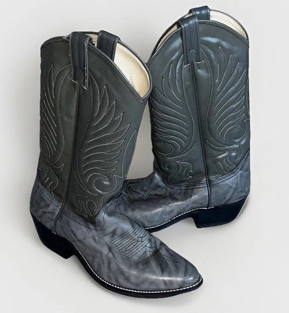 MEN’S USA MADE Gray Leather Western Boots Size 7D Cowboy Boots £71.61 ...