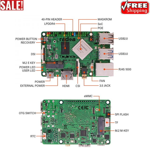 ROCK PI 3A 2/4/8GB SBC Rockchip RK3568 Single Board Computer Support ...