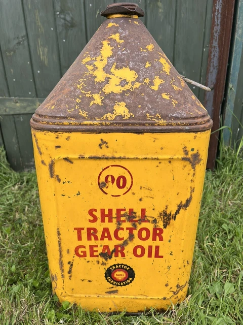 VINTAGE SHELL TRACTOR oil can five gallon pyramid with original lid £37 ...