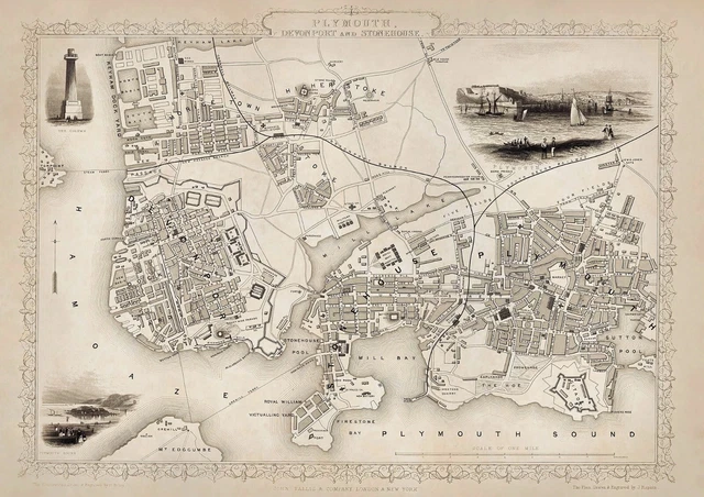 OLD MAP OF Plymouth, Devon by Tallis in 1851 £20.99 - PicClick UK