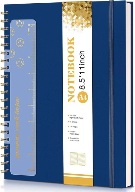 A4 SPIRAL NOTEBOOK 8.5 x 11 inch 110 Pages 100 GSM High-Quality Paper ...