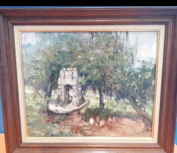 TABLEAU SIGNÉ ALBERT DANET 1908-1992 ancien HSP! Poule Coq CAMPAGNE ...