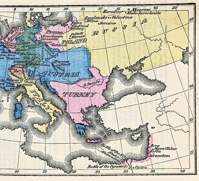 1855 EUROPE NAPOLEONIC Wars Map French Revolution 1792-1815 France ...