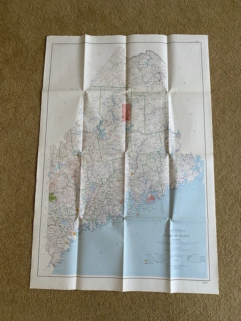 VINTAGE 1960 MAINE State Wall Map Huge 29-1/2" x 44" USGS Dept. Of ...