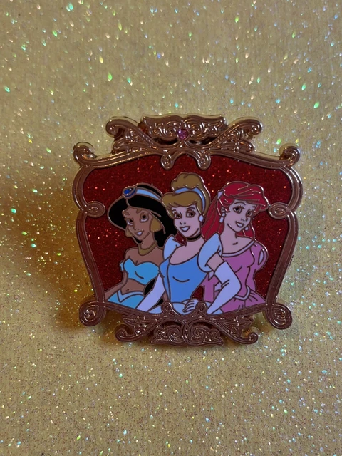 DISNEY PRINCESS JASMINE Cinderella Ariel Little Mermaid Red glitter Pin ...