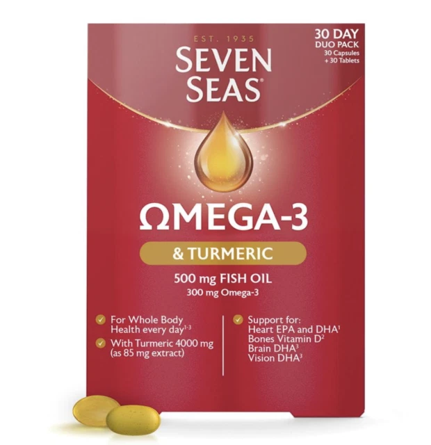 SEVEN SEAS OMEGA 3 and Turmeric Omega 3 Duo Pack - 30 Capsules and 30 ...