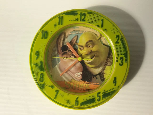 SHREK 2 GREEN Wall or Desk Clock Donkey & Shrek Playworks Quartz 2004 ...