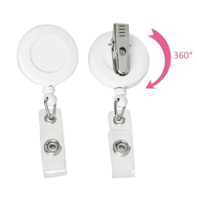 100 50 White Retractable Badge Holder SWIVEL-BACK Alligator Clip ID ...