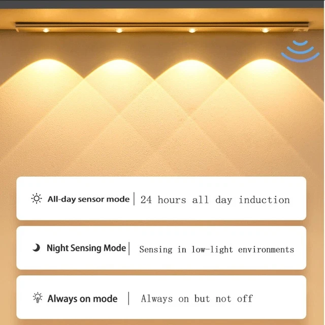 USB PIR LED Induction Closet Lights Motion Sensor Lamp Wireless Cabinet ...