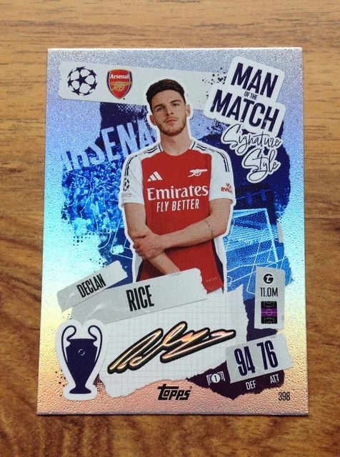 DECLAN RICE SIGNATURE Style Man Of The Match Attax Arsenal 24/25 Pack ...
