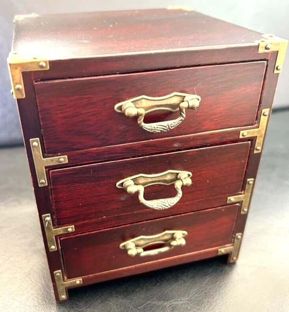 ANTIQUE JAPANESE CHEST of 3 Drawers Small Tansu Wood Haribako Medicine ...