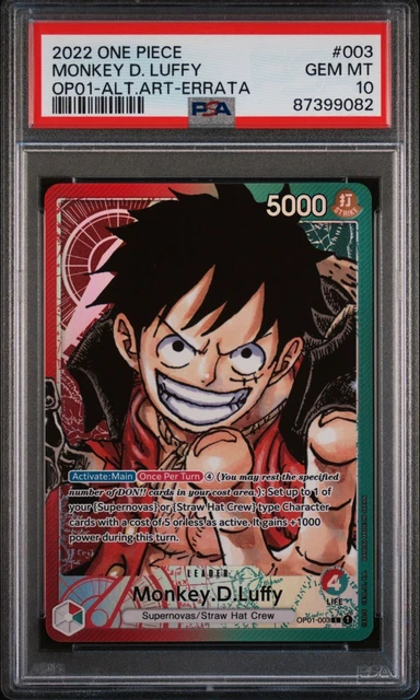 PSA 10 GEM MINT Monkey D. Luffy Leader #OP01-003 Alternate Art One ...