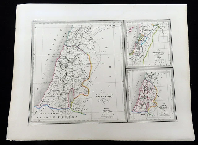 ANTIQUE MAP OF Ancient Israel Roman Occupation Palestine Twelve Tribes ...