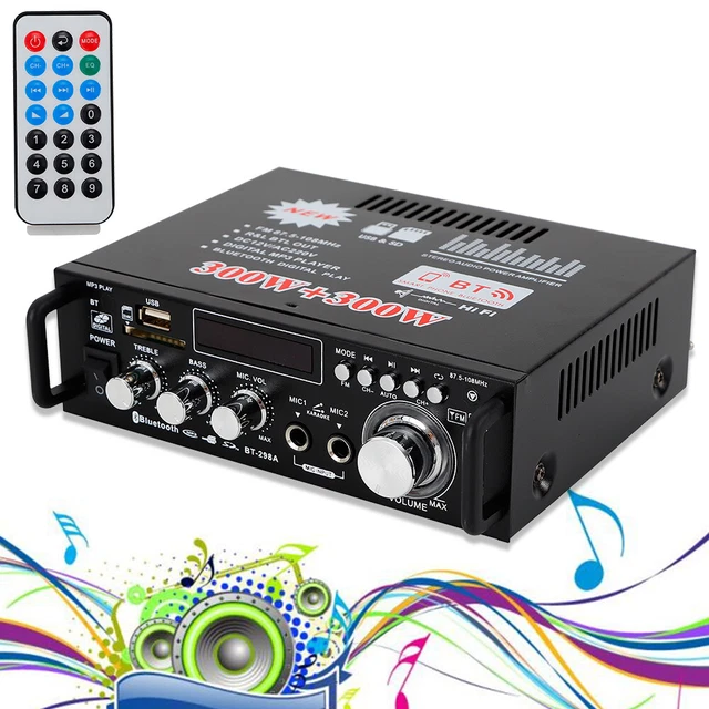 BT-298A MINI HIFI Stereo Amplifier Digital Power Amplifier FM w/ Remote ...