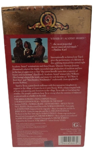 FIDDLER ON THE Roof (VHS 1988) 1971 Musical Drama, NEW/SEALED, G, 2 ...