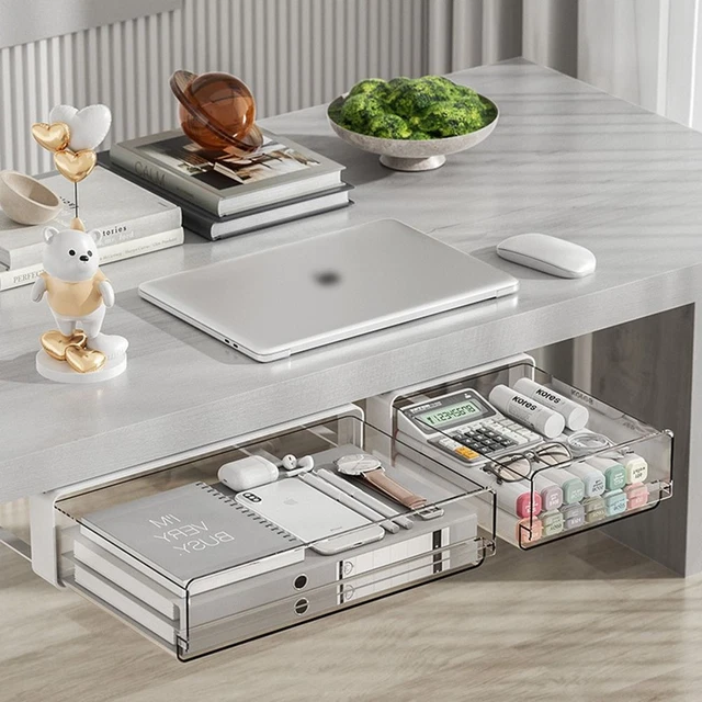 SLIDE-OUT UNDER DESK Drawer Attachable Table Storage Box Stationery EUR ...