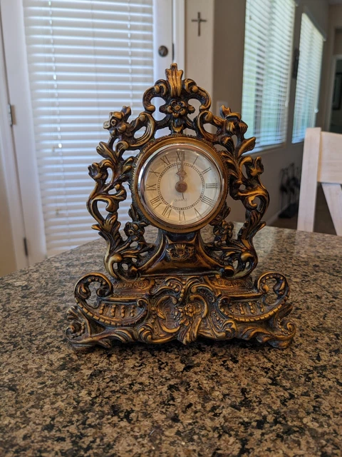 FRENCH COLONIAL STYLE Quartz Cast Iron Desk Clock Roman Numerals WORKS ...