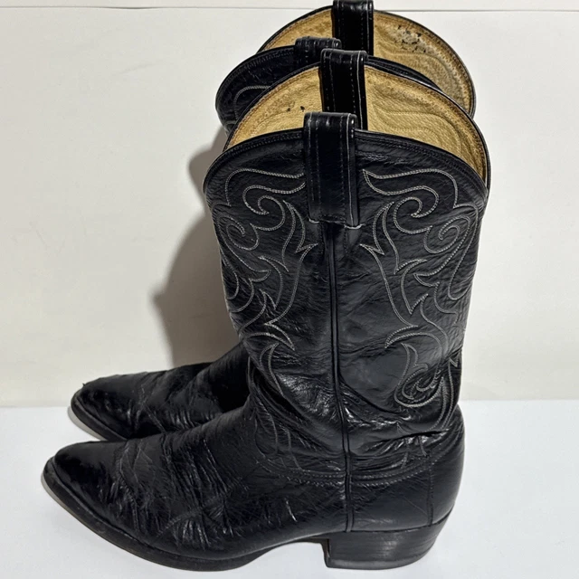 VINTAGE TONY LAMA Mens BLACK LEATHER Western COWBOY BOOTS Cap Toe 9.5D ...