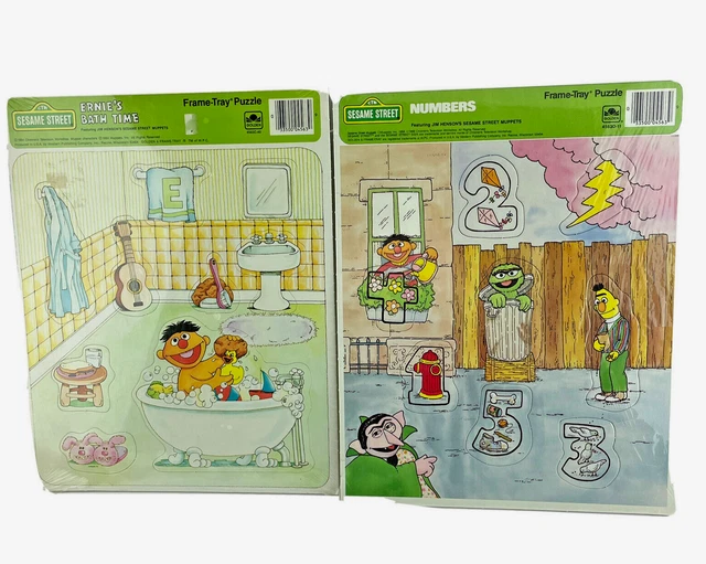 GOLDEN SESAME STREET Frame-Tray Puzzle Lot of 2 Numbers and Ernie ...