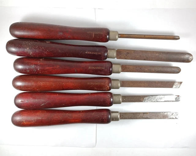 VINTAGE MILLERS FALLS WOOD LATHE CHISEL GOUGE TOOL SET No. 1, 2, 3, 5 ...