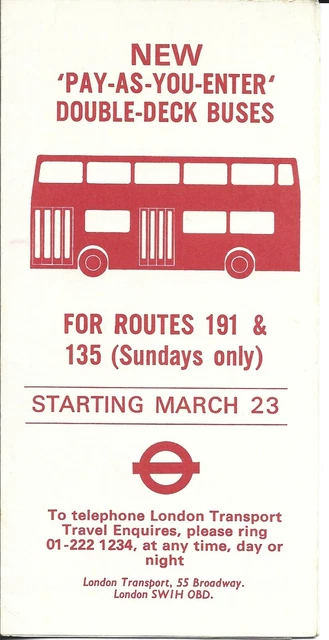 LONDON TRANSPORT PAYE Double Deck Buses For Routes 191 & 135 [Sundays ...