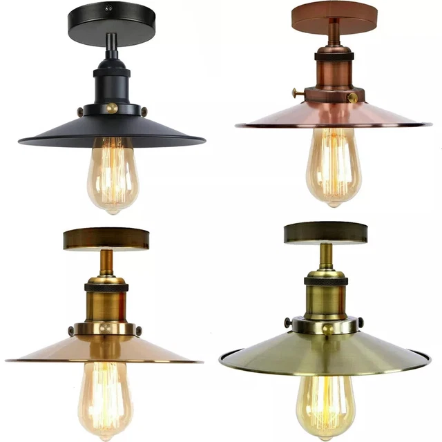 VINTAGE CEILING LIGHT Fitting Set Industrial Metal Flush Mount Ceiling ...