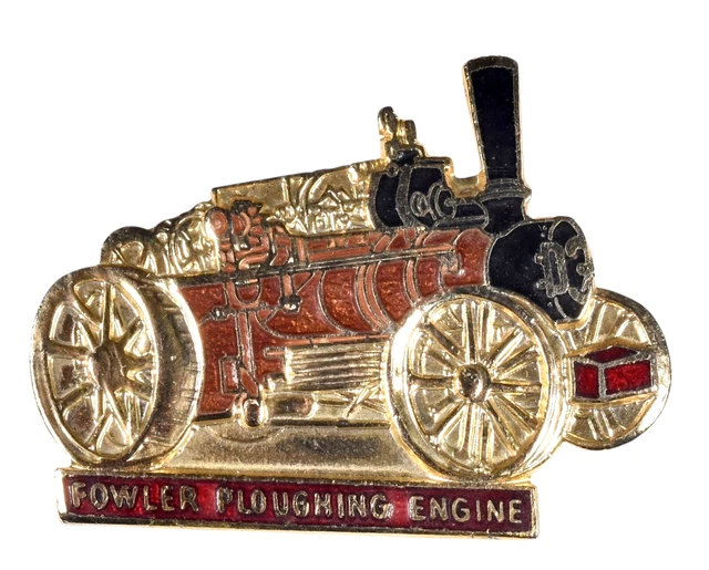 VINTAGE OLD THE Fowler Ploughing Engine Steam Traction Enamel Brooch ...