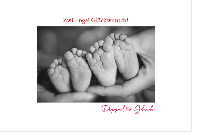 GLÜCKWUNSCHKARTE ZWILLINGE GEBURT Zwillinge! Glückwunsch! Doppeltes ...