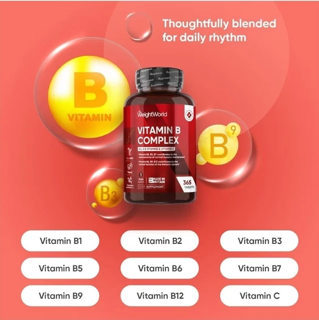 VITAMIN B COMPLEX 365 Tablet Vitamin C All 8 B Vitamins B1 B2 B3 B5 B6 ...