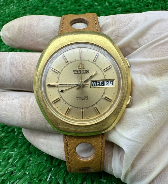 TRUE-VINTAGE 70S TITUS AUTOMATIC ALARM WATCH 1970s Swiss ANTIQUE RARE ...