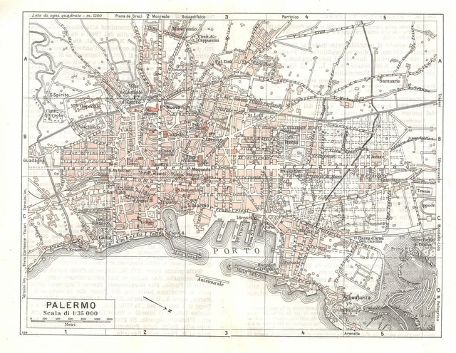 CARTA GEOGRAFICA ANTICA PALERMO pianta della città del TCI 1940 Antique ...