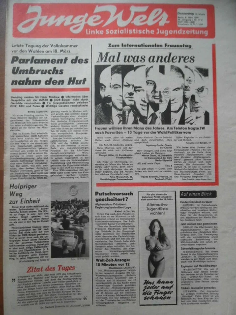 JUNGE WELT 8. März 1990 DDR-Tages-Zeitung Frauentag Volkskammer NDPD ...