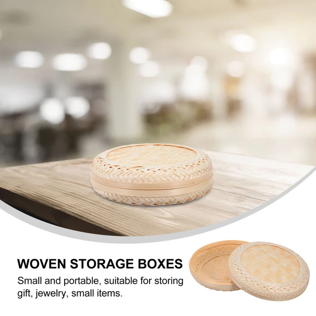 COFFRET CADEAU EN Bambou Bac Rangement Tissé Panier Rond Boite Coffrets ...