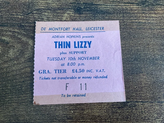 THIN LIZZY TICKET stub - 10th November 1981 - De Montfort Hall ...