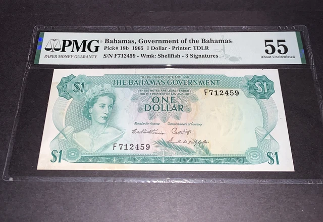PMG BAHAMAS, GOVERNMENT of the Bahamas $1 Banknote 1965 p18b AU55 £103.31 - PicClick UK