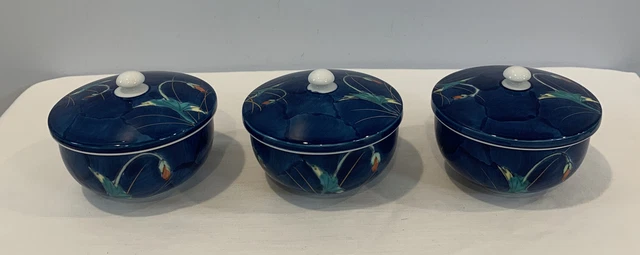 SET OF 3 Arita Otaru Kiln Teruhisaku Lidded Teacups Kim Aya Blue Imari ...