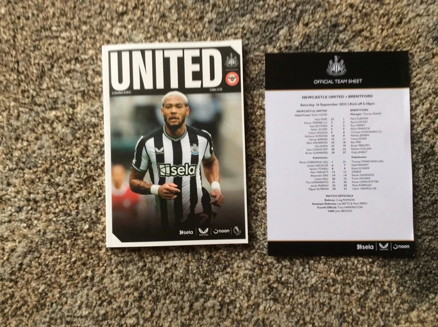 NEWCASTLE UNITED V Brentford Football Programme + Team Sheet 16/9/23 £2 ...