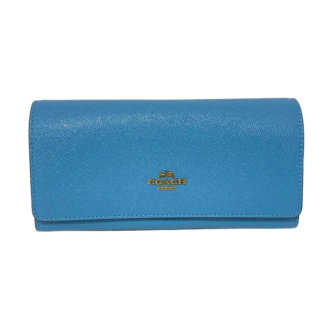 AUTH COACH FLAP wallet in cross grain leather 58307 Light Blue Leather ...