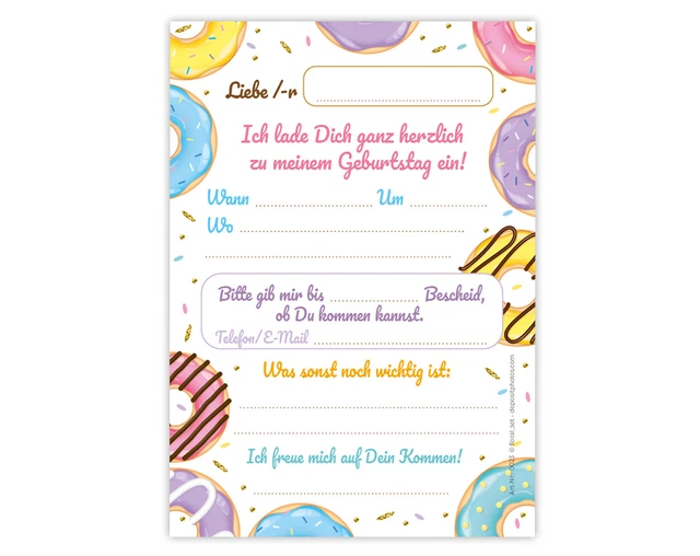 EINLADUNGEN ZUM 8. Kindergeburtstag Einladungskarten achte Geburtstag Donuts EUR 6,50 - PicClick DE