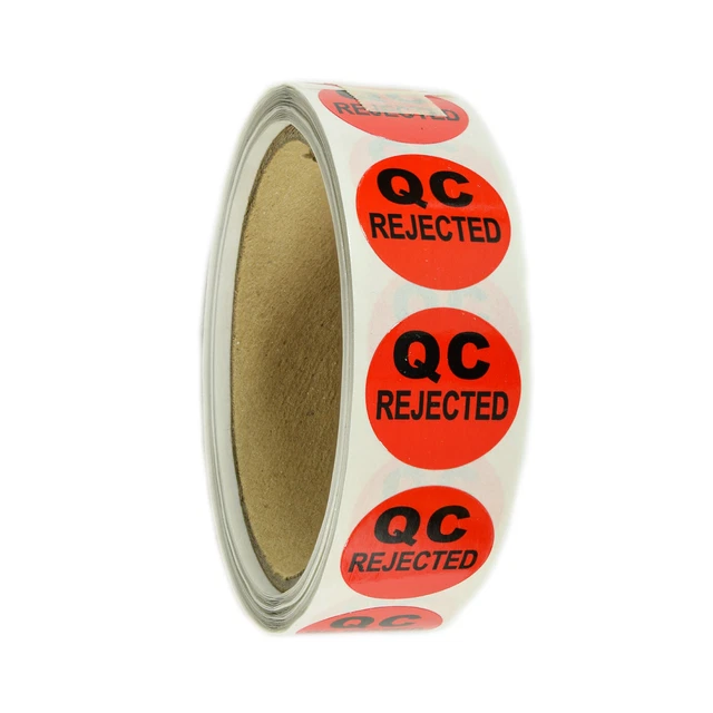 RED &QC REJECTED& QC QA Sticker Label - 1" diameter - 1000 ct Roll ...