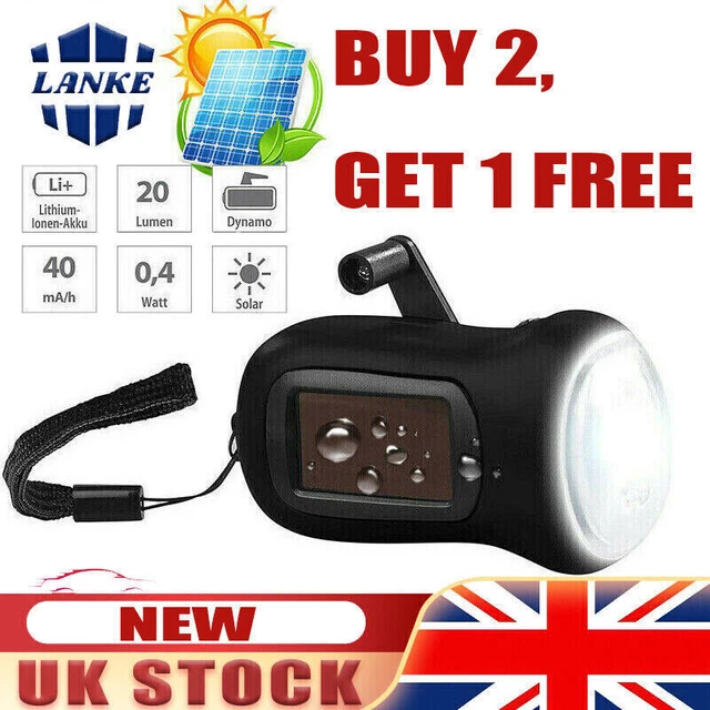 SOLAR HAND CRANK Charging LED Flashlight Outdoor Emergency Light ...