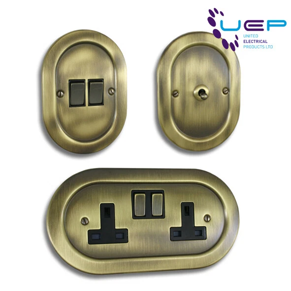 ANTIQUE BRASS VINTAGE Oval/Round Sockets & Switches - Empire Range £13. ...