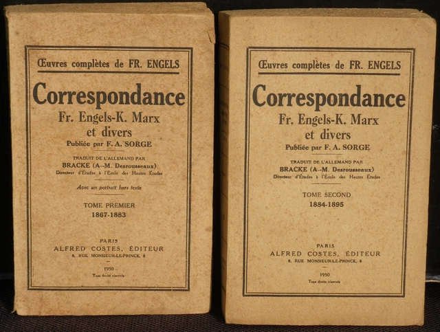 FRIEDRICH ENGELS CORRESPONDANCE 1867-1895 Marx Sorge 2 vol. Costes 1950 ...