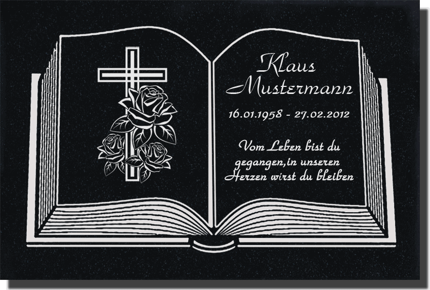 GRABSTEIN GRABPLATTE AUS Granit Motiv + Inschrift Gravur 40x30 cm ...