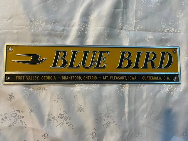 VINTAGE BLUE BIRD School Bus Emblem Sign Plaque Metal Embossed 15” x 3. ...
