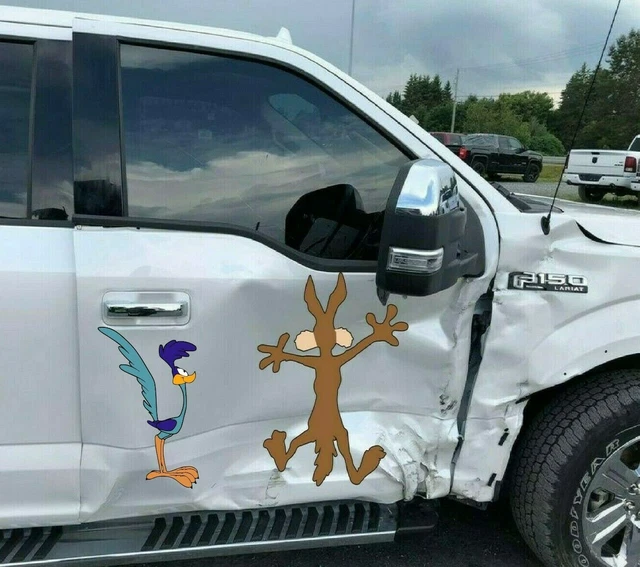 FUNNY STICKER WILE E COYOTE Hitting Wall Splat Wiley Vinyl Decal Road ...