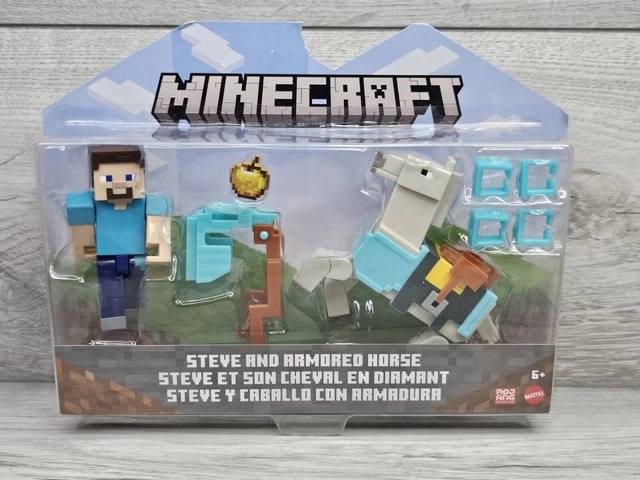 MINECRAFT STEVE AND Rare Armoured White Horse Figure Set Mattel Mojang ...