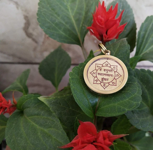 BRASS SHREE HANUMAN Yantra Mantra Pendant Shri Hanuman Kawach Yantram ...