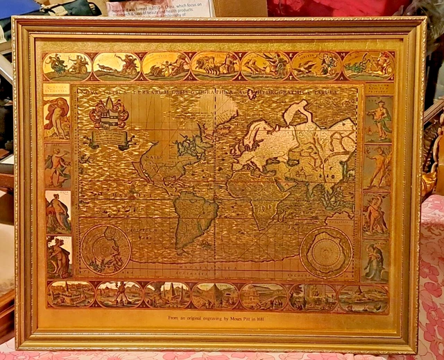 VGC WORLD MAP Nova Totivs Terravm Orbis Geographica Gold Foil Art Print ...