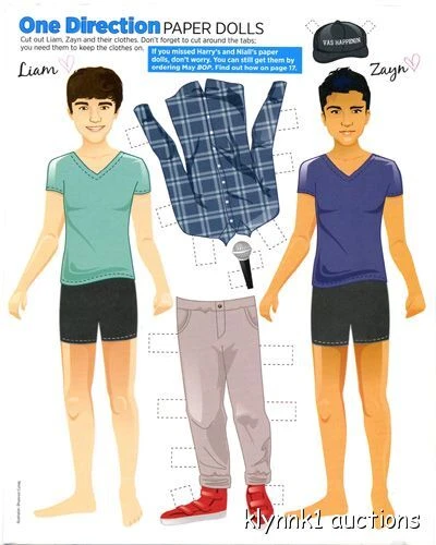 ZAYN LIAM LOUIS of One Direction Paper Dolls Collectible 2 Pages Lot ...